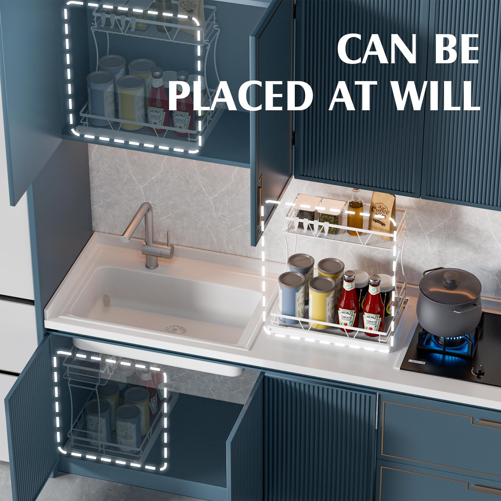 VERIFOST Under Sink Organizer, 2 Tier Under Sink Organizers and Storage, L Shaped Under Sink Pull Out Shelf Organizer, Multi-use Under Sink Storage for Kitchen Bathroom Cabinet, Black