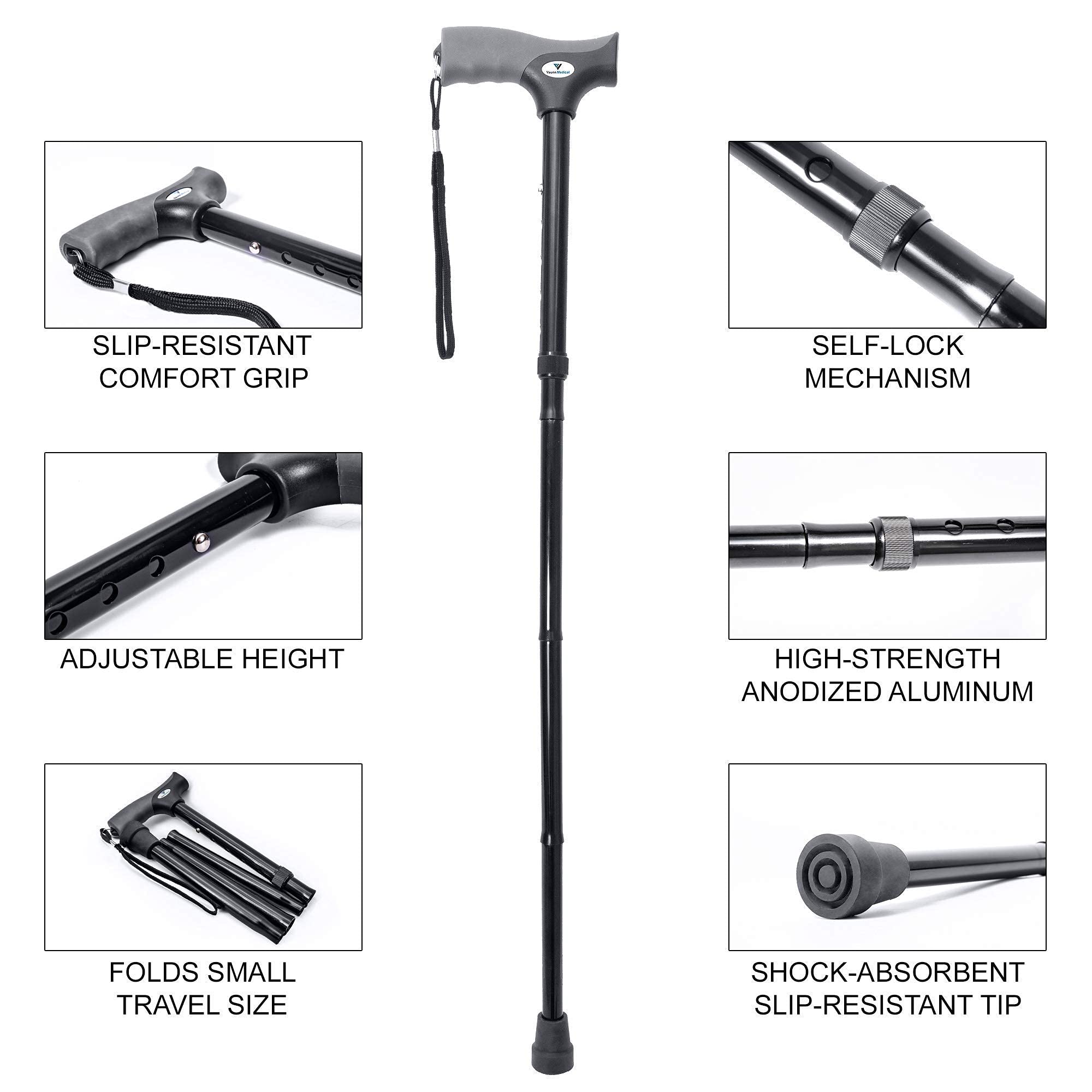 Vaunn Medical Mobility Assistance Bundle - Electronic Pedal Exerciser and Folding Walking Cane