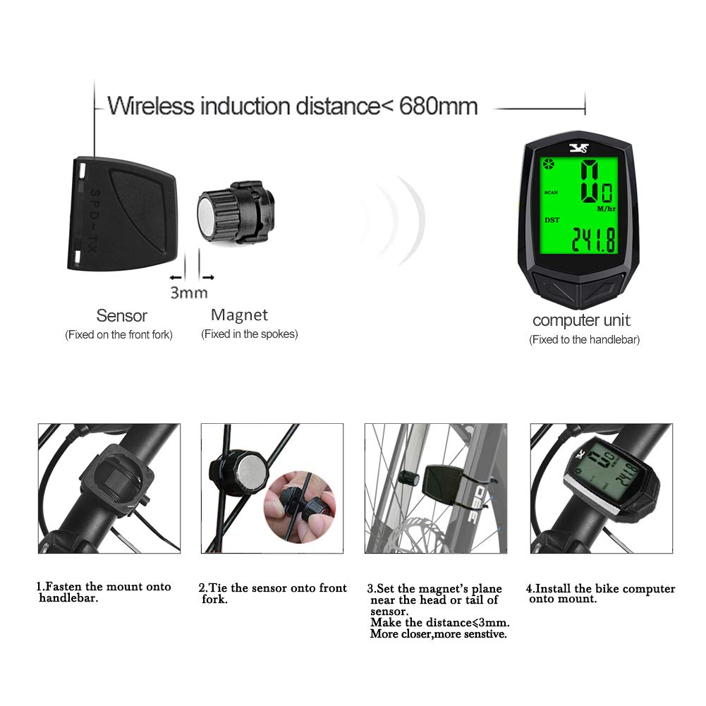 WNPA Bicycle Speedometer Odometer Wireless Waterproof Cycle Bike Computer with LCD Backlight Display Speed Tracker Cycling Accessories