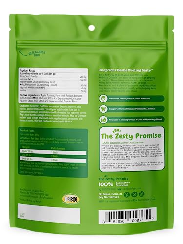 Zesty Paws OraStix for Dogs - Hip & Joint Mobility Sticks with Hemp Seed Curcumin Eggshell Membrane Taurine Support for HIPS Joints Cartilage Health Proprietary Healthy Teeth Gum Blend 25oz