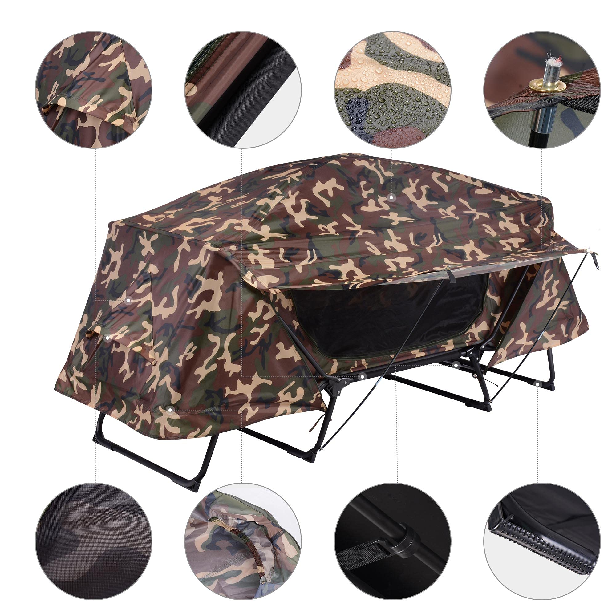 Yescom Folding Tent Cots Oversized Tent Cot Portable 1-Person Waterproof Tent Durable Camping Bed with Carry Bag Rain Fly Bag for Outdoor Camping Picnic & Hiking, Camouflage