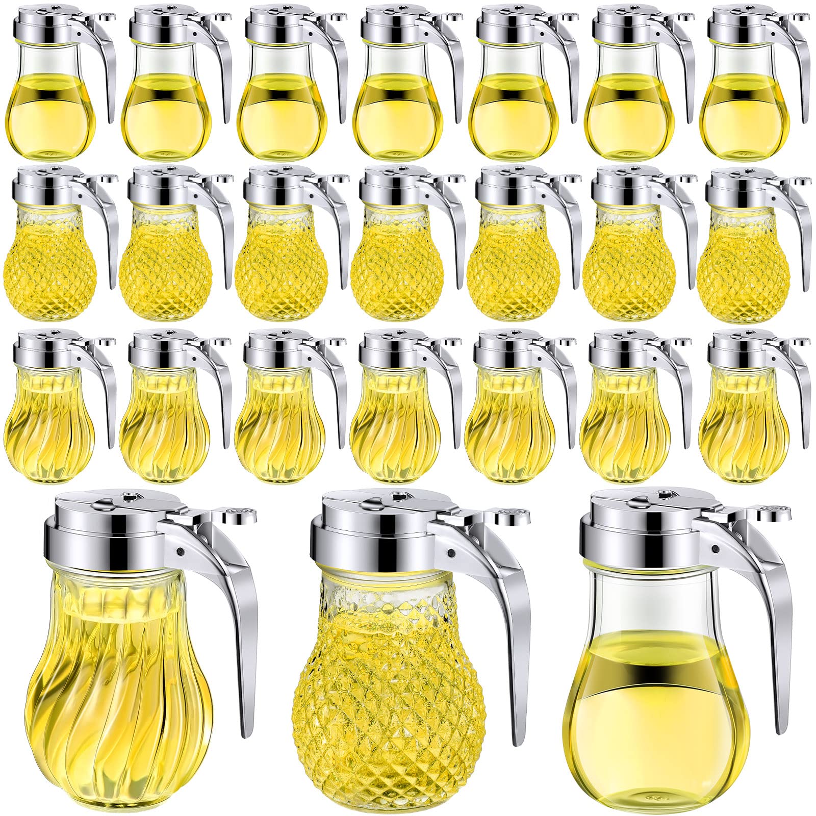 Xinnun 24 Pcs Syrup Dispenser 6 oz Glass Syrup Dispenser with Plastic Lid Clear Sugar Dispenser Jar Retracting Spout Dispensing Syrup Bottles for Maple Syrup, Chocolate Syrup, Sugar, Milk