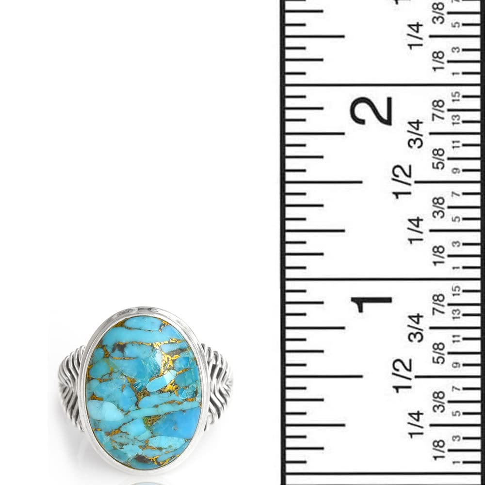 YoTreasure Blue Turquoise Solid 925 Sterling Silver Ring