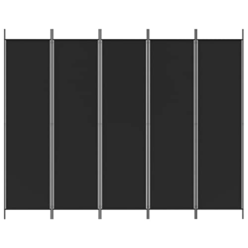 YAFF 5-Panel Folding Partition Privacy Screens, Portable Fabric Room Divider with Iron Frame, Freestanding Privacy Partial for Bedroom Home Office, 98.4" x 78.7"-Black