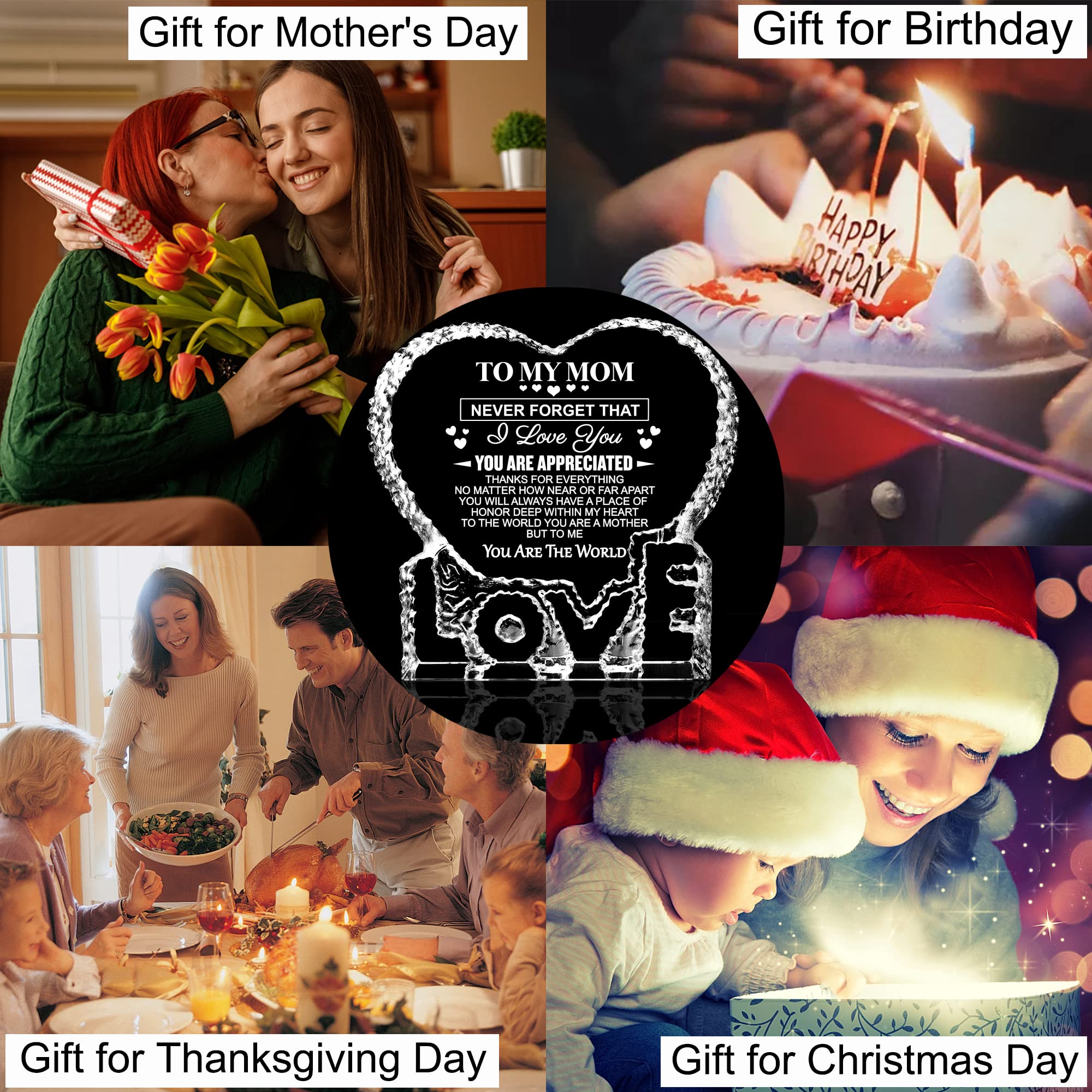 ZHSHWAT Gifts for Mom, K9 Crystal Keepsake Gift from Daughter Son for Mom, Mothers Day Christmas Anniversary Birthday Gifts for Mom