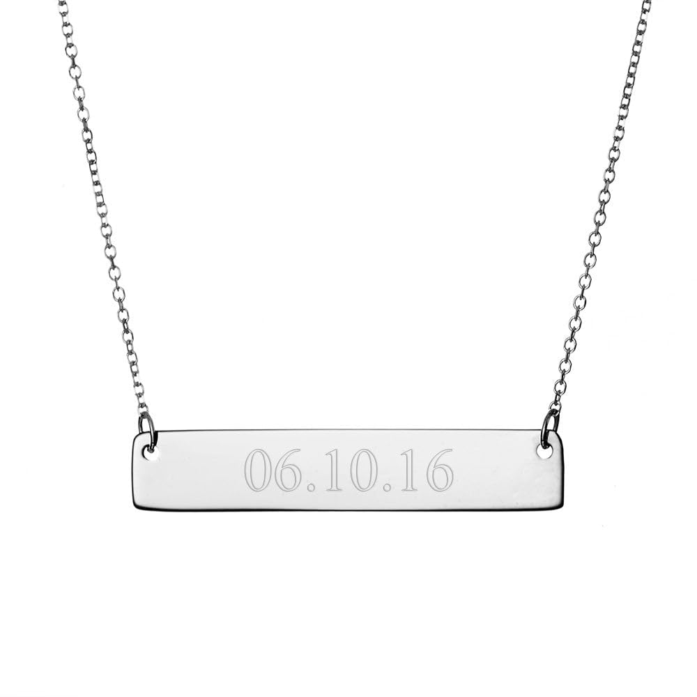 Women's Custom Engraved Sterling Silver Date Necklace - Personalized Necklace for Her - Gift for Wife - Couples Necklace - Wedding Date Necklace - Name Bar Necklace - Gifts for Mom