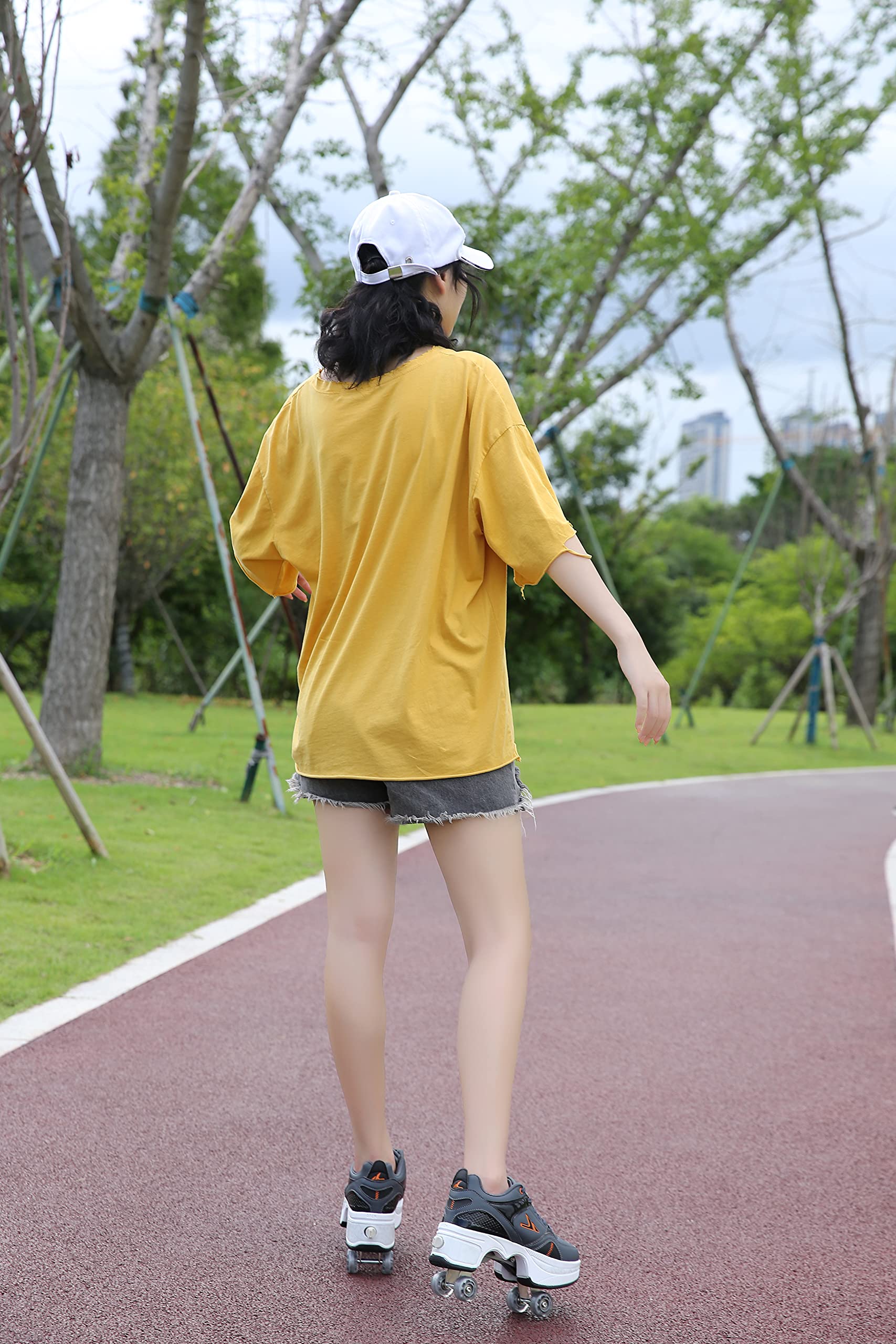 Women's Retractable Roller Skates Outdoor Girls Kick Roller Shoes Men Deformation Sneakers,Light blackr(浅黑色)-EU38/US7
