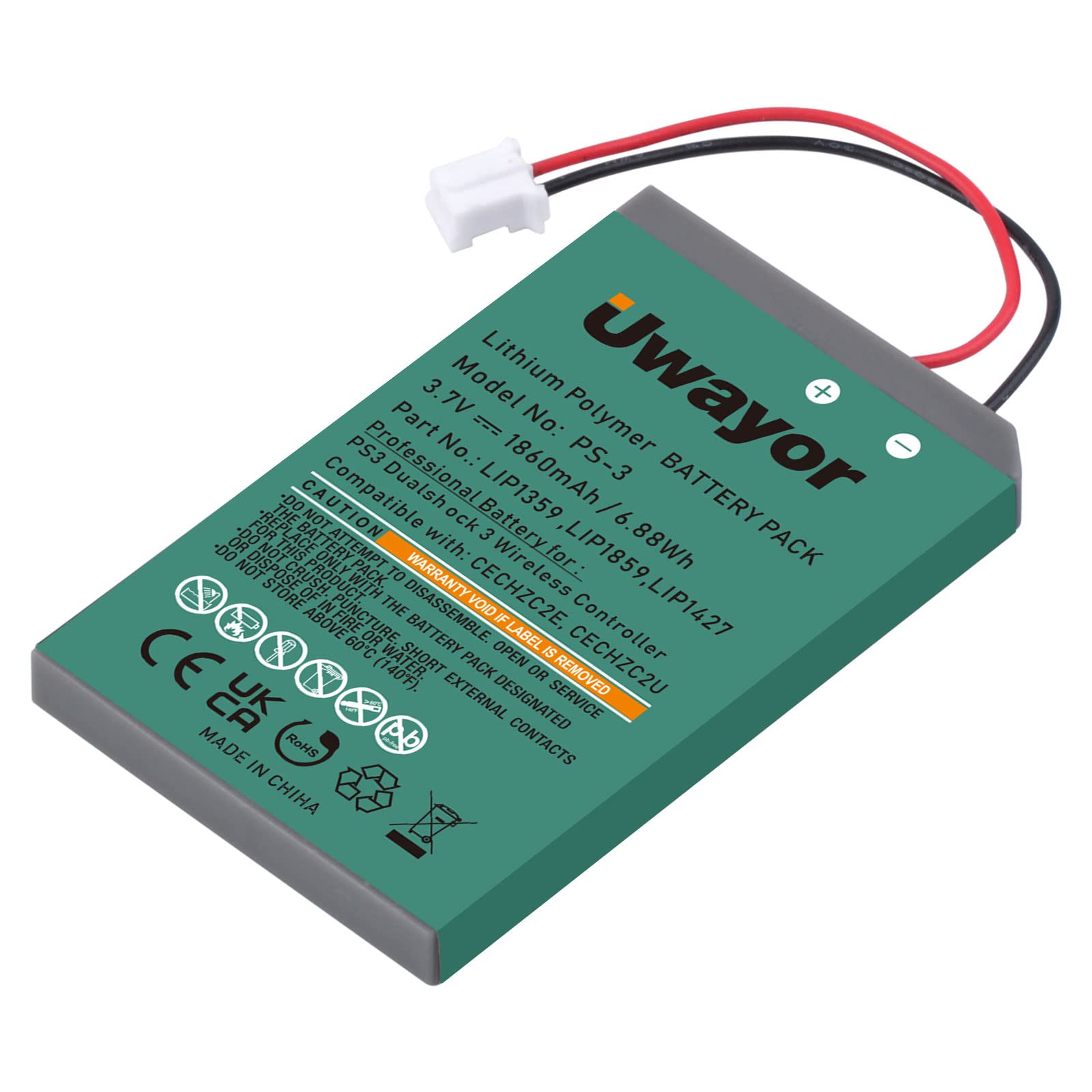 Uwayor 2 Pack PS3 Battery for Sony Playstation 3 PS3 Dualshock 3 Controller CECHZC2E CECHZC2U, 1860mAh PS3 LIP1859 Replacement Battery with Tools