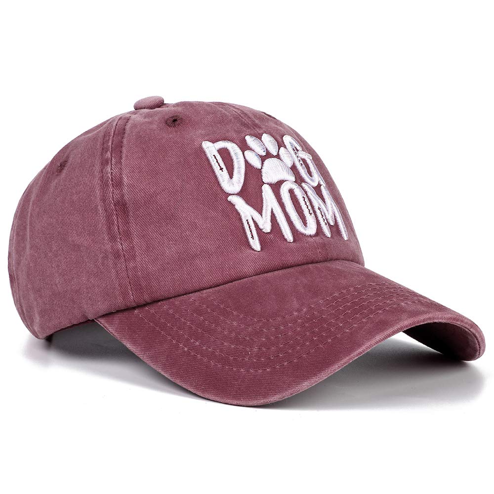 Womens Embroidered Baseball Cap Distressed Cotton Vintage Dad Hat Unconstructed and Low Profile (Burgundy)