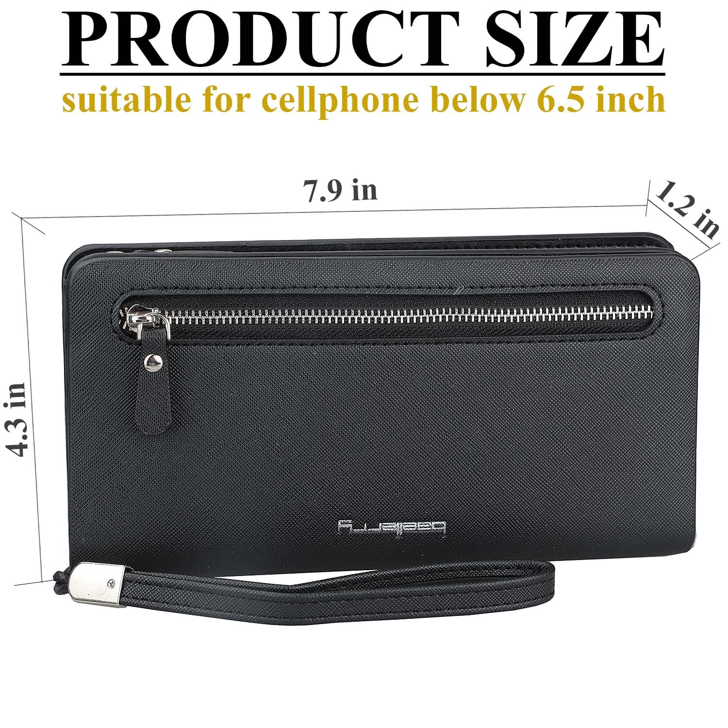 Women’s Long PU Leather Wallet with Credit Card Holders Money Organizer Zipper Purse Wristlet Handbag (A Black)