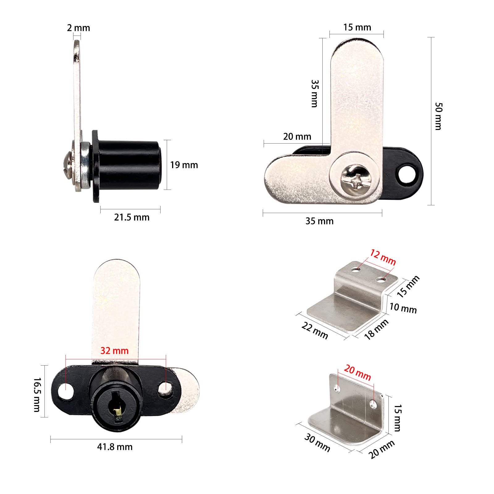 Xnrtop Cam Locks Cabinet Locks Keyed Alike, Cylinder Length Fits on 0.4'', Secure File Drawer Mailbox RV Storage Tool Box Replacement Lock Set, Zinc Alloy(5/8 Inch 6Pcs) (Black, 19mm)