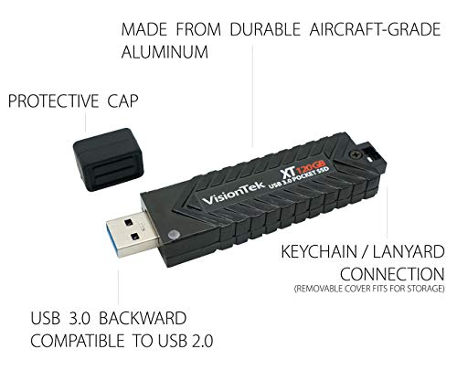 VisionTek XT 120 GB USB 3.0 Pocket SSD, Up to 445MB/s Read & 445 MB/s Write Speeds, Bootable Drive, TLC NAND, SMI Controller, Compatible with PS3/PS4 & Xbox One S/X (901238)
