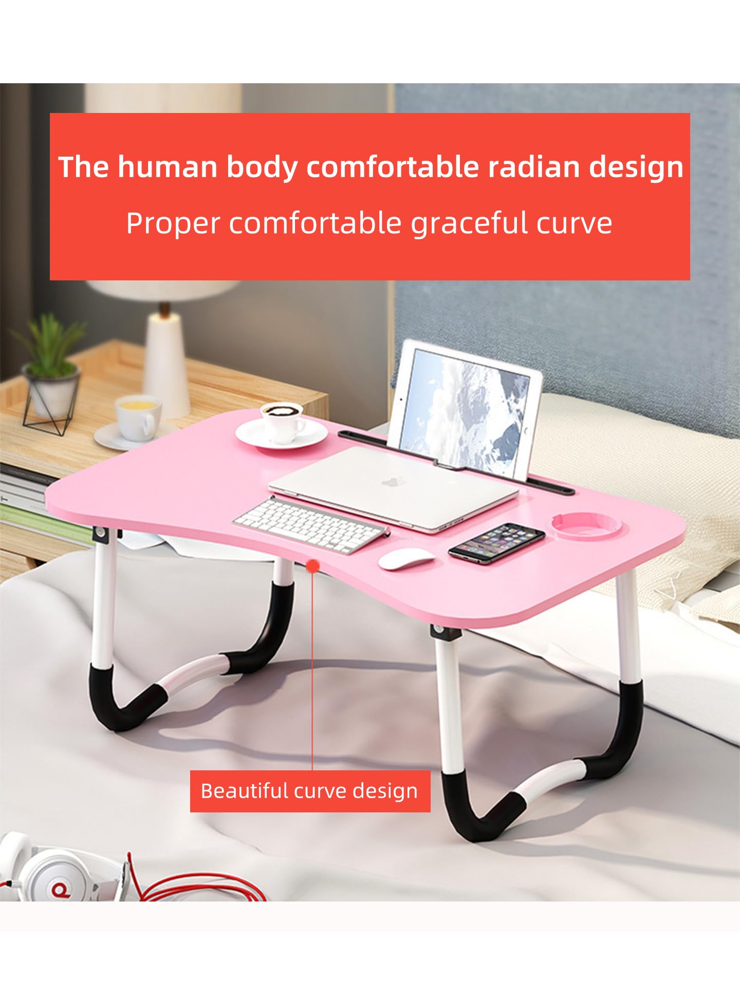 veimisecrts Laptop Lap Desk, Folding Table with Built-in Storage and Cup Holder,Lap Tray for Working, Studying and Leisure, Fits up to 23.6 inch Laptops