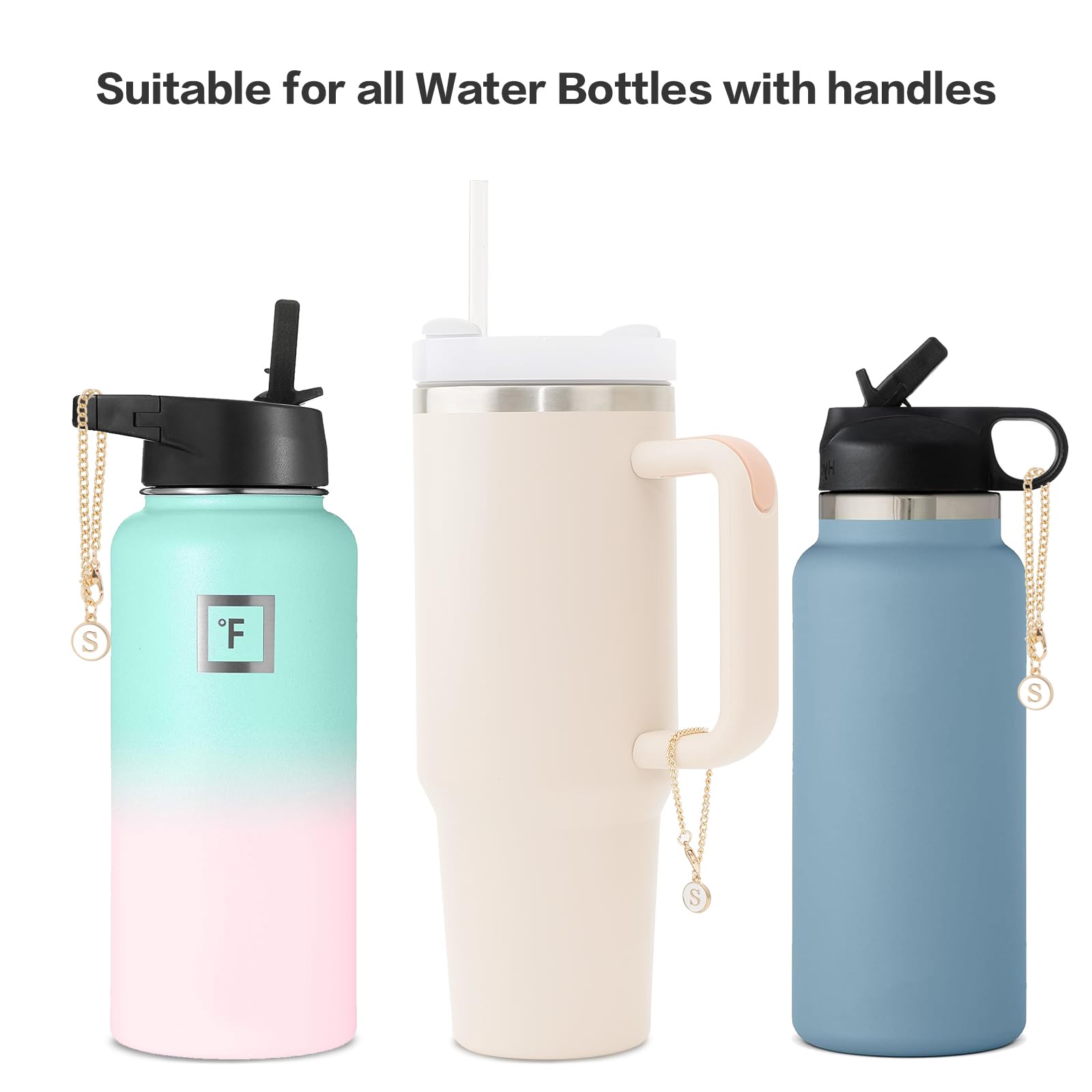 Water Bottle Letter Charm Accessories For Stanley Cup,Personalized Name Id Initial Chain For Tumblers/Simple Modern Cup Handle Charms (N)