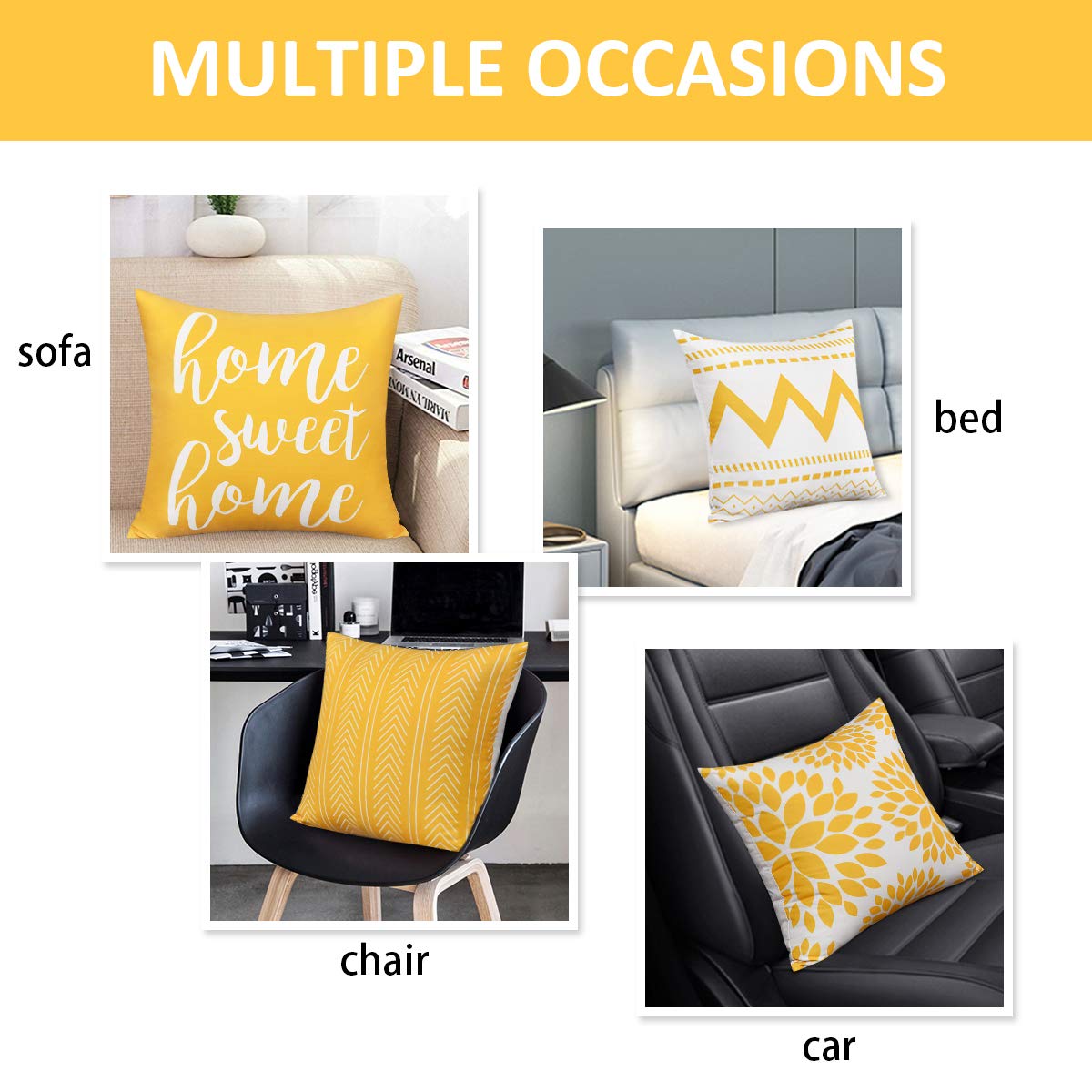 Yastouay Decorative Modern Pillowcases Home Sweet Home Cushion Covers 18 x 18 inch Geometric Throw Pillow Covers for Couch Sofa Bedroom, Yellow