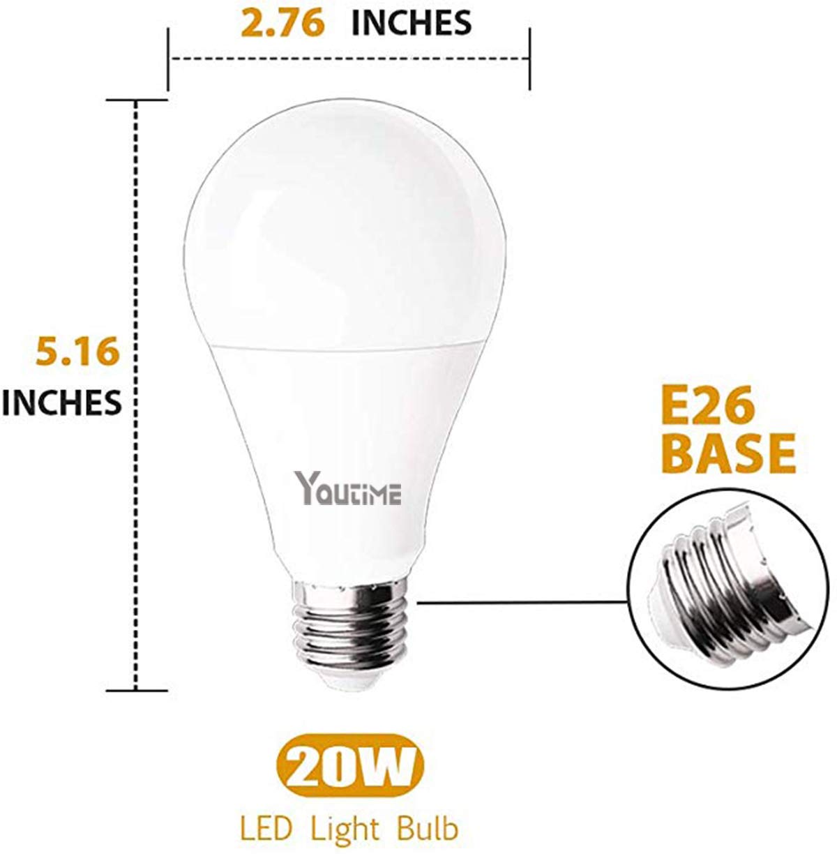 Youtime Led Light Bulb 150 Watt Equivalent, Standard 20W A21 2200Lumens 5000K Daylight E26 Medium Screw Base Super Bright Light Bulb for Brightest Home Lighting 4Pack
