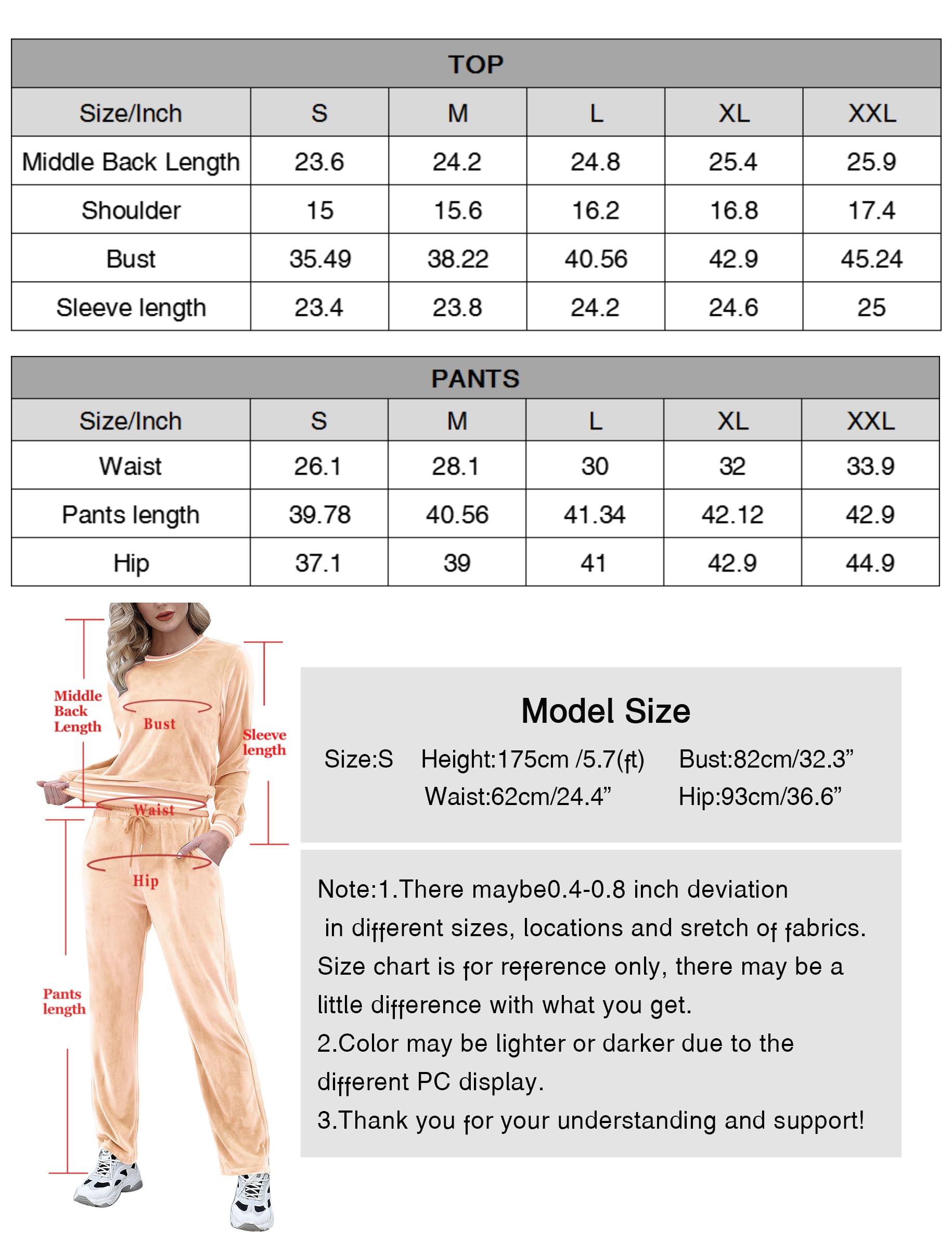 Totatuit Women's Velour Tracksuit 2 Piece Outfits Striped Long Sleeve Pullover and Pants Pajama Lounge Jogger Sets with Pocket
