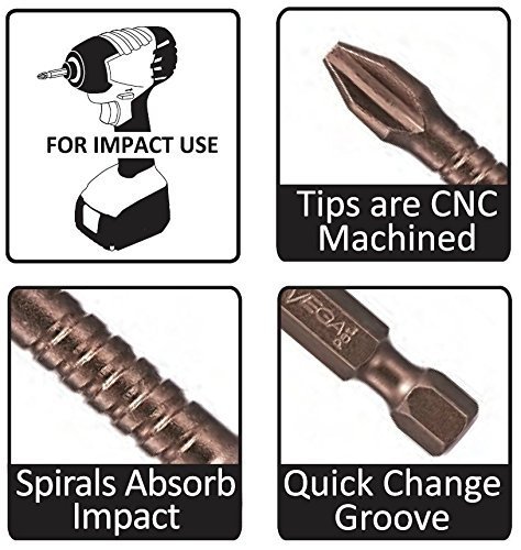 VEGA 3/16" HEX Allen Wrench Impact Driver Bits. Impactech Professional Grade 3/16" HEX 2” Impact Power Bits Perfect for Ikea Type Furniture P150H1264A-5 (Pack of 5)