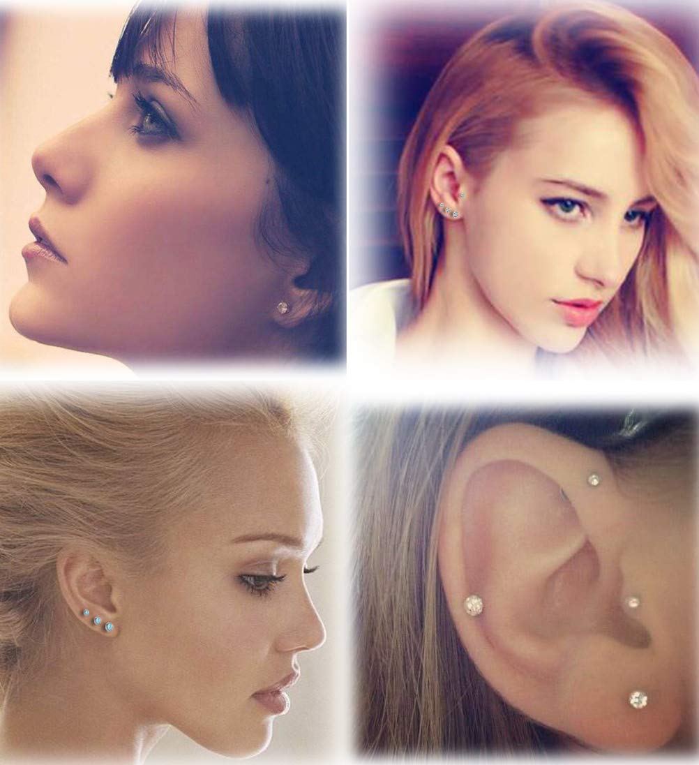 YOVORO 12Pcs 16G 316L Stainless Steel Stud Earrings for Women Cartiliage Earring Tragus Helix Piercing Created-Opal 3/4/5MM