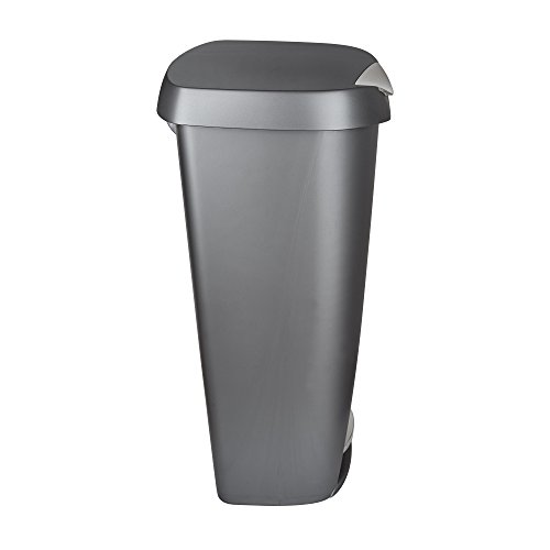Umbra Brim 13 Gallon Trash Can with Lid - Large Kitchen Garbage Can with Stainless Steel Foot Pedal, Stylish and Durable, Silver/Nickel