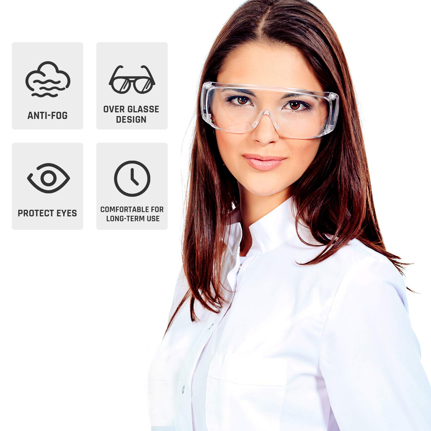 WOOLIKE Safety Goggles with Anti-fog Lens Over Glasses Goggles for Nurses Protective Goggles Clear Lens FA-04 (Transparent)