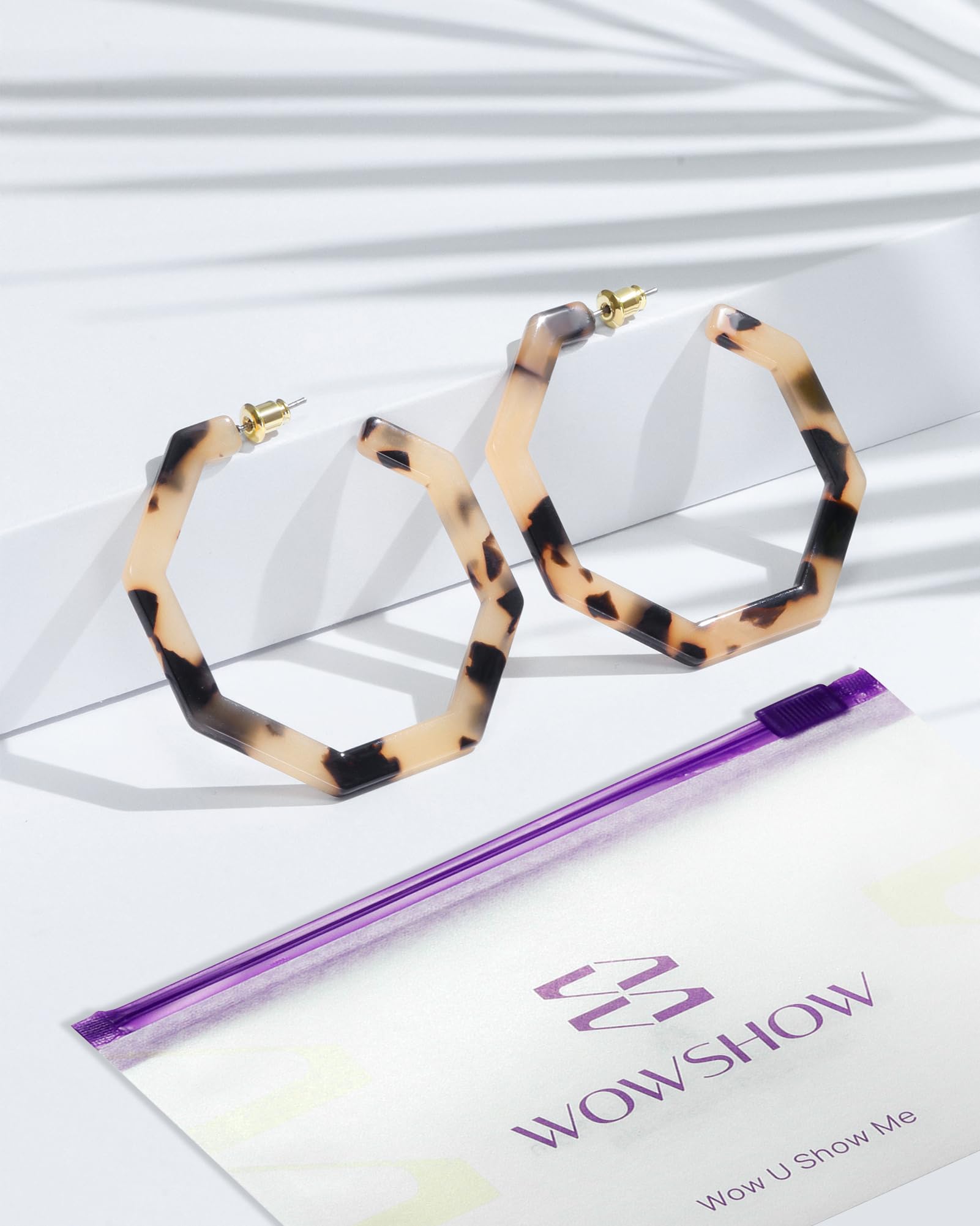 wowshow Acrylic Resin Hoop Earrings for Women Statement Fashion Geometric Octagon Earrings