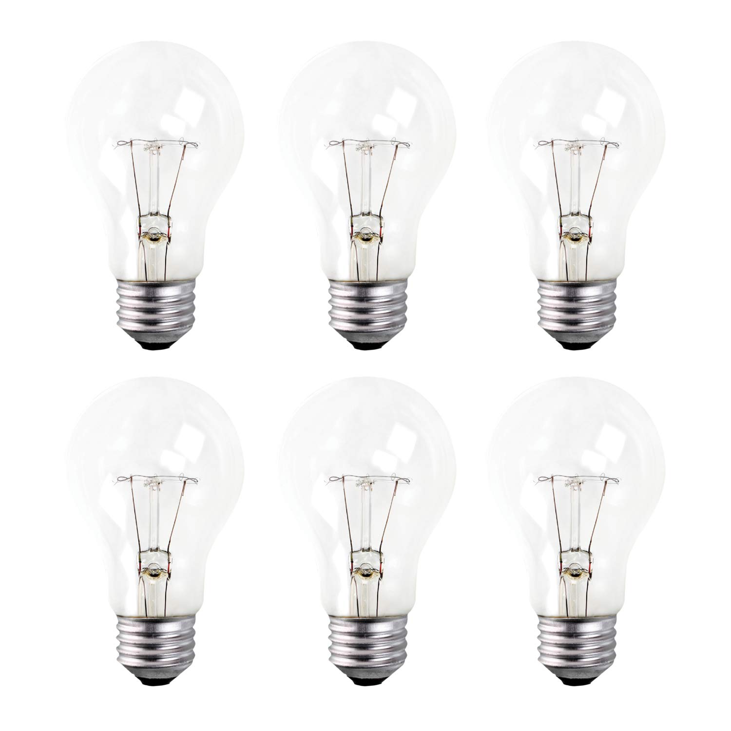 Xtricity A19 Clear Incandescent Rough Service Light Bulb, 60 Watt, Long Life - 10,000 Hours, 2700K Soft White, E26 Medium Base, 490 Lumens, 130V (6 Pack)