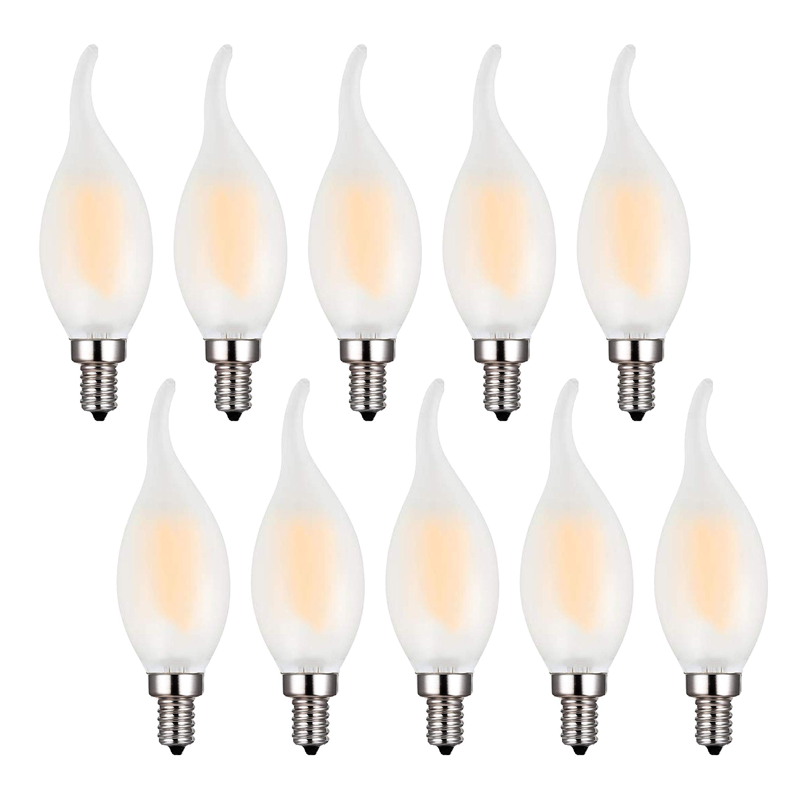 ZYCYLIGHT E12 LED Bulbs,4W LED Candelabra Light Bulbs, B11 LED Chandelier Bulb, LED Candle Bulbs, C35 LED Bulb, Frosted Glass LED Bulb, Warm White,2700K, Dimmable,10 Pack