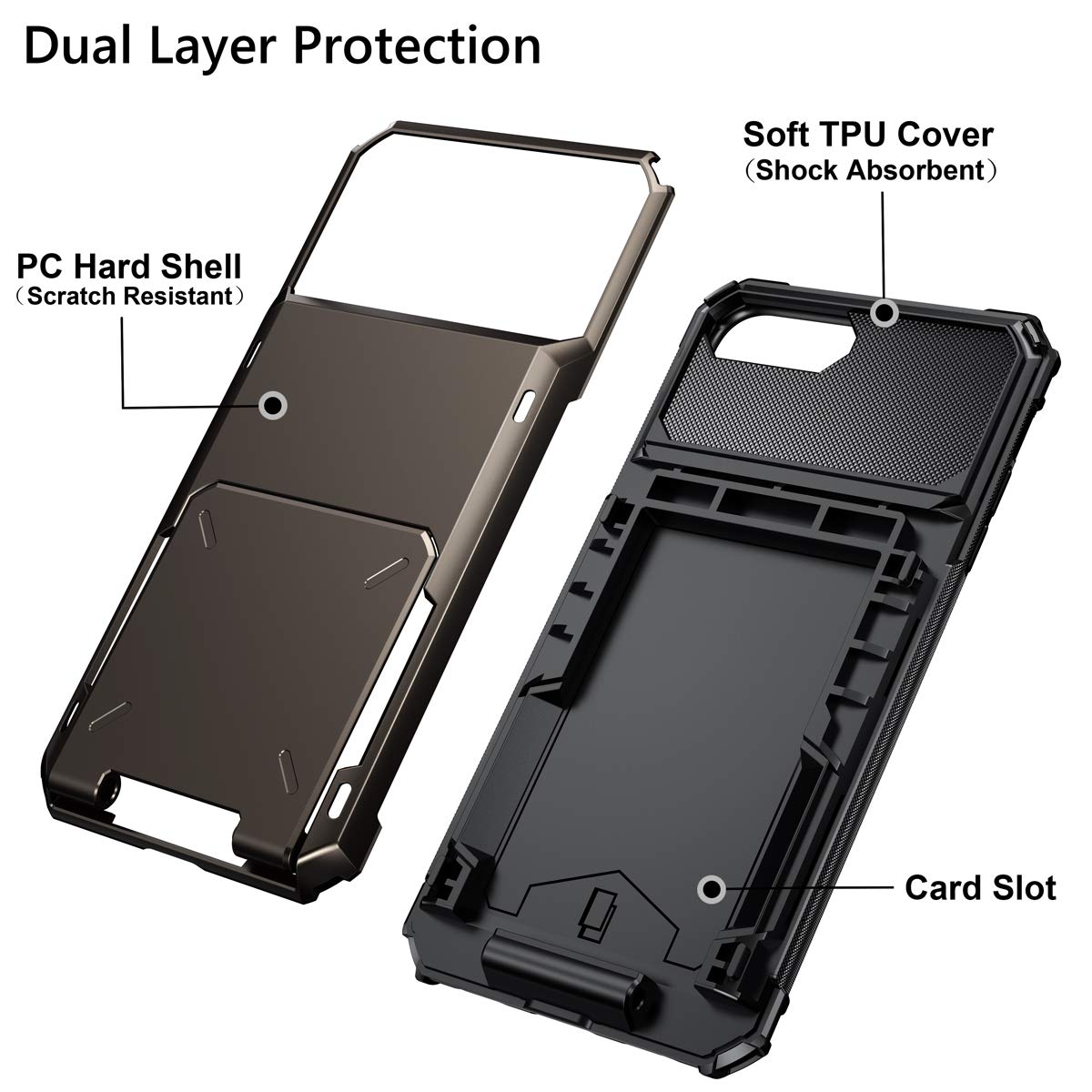 Vofolen for iPhone 6s Case iPhone 8 Wallet iPhone SE 2020 Case Credit Card Holder ID Slot Pocket Dual Layer Protective Bumper Rugged TPU Rubber Armor Hard Shell Cover for iPhone 6 6s 7 8 SE2 Gun Color