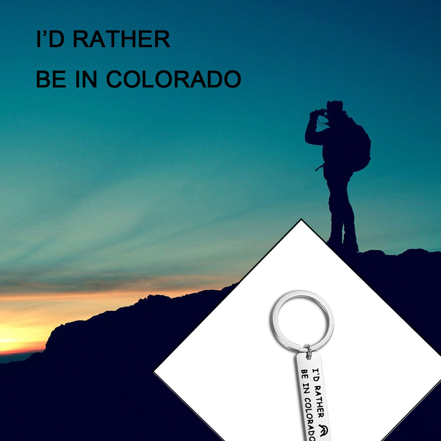 WUSUANED I'd Rather Be in Colorado Keychain with Mountain Sunrise Outdoors Relax Gift for Nature Lover (I'd rather be in Colorado)