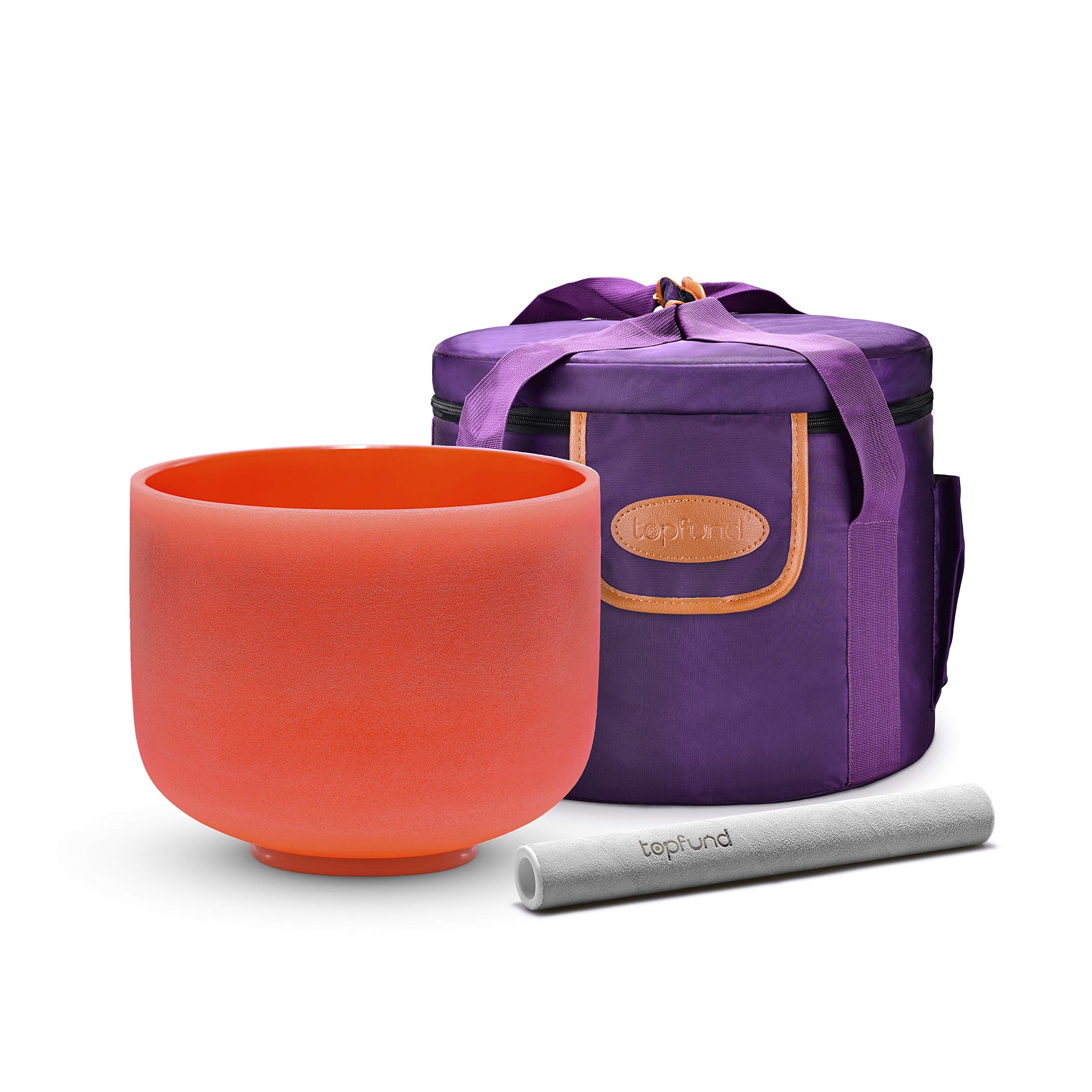 TOPFUND 417 Hz Orange Solfeggio Crystal Singing Bowl 8 inch for Sacral Chakra with Heavy Duty Carrying Case and Suede Striker