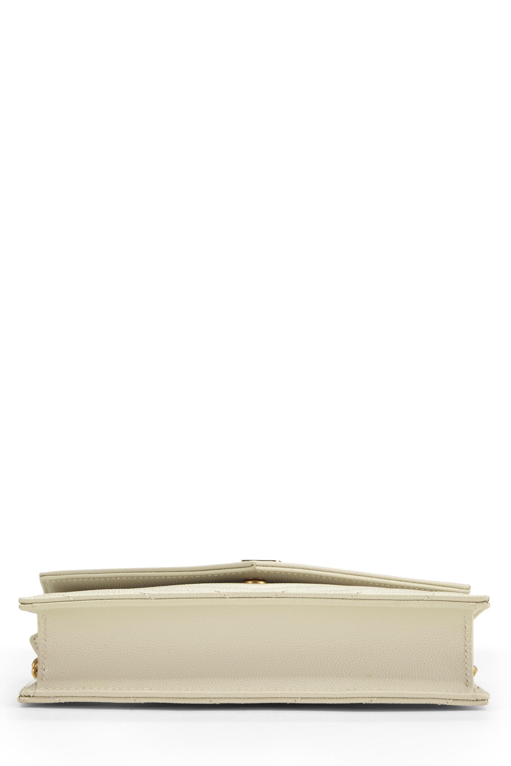 Yves Saint Laurent, Pre-Loved White Grained Calfskin Envelope Wallet-On-Chain (WOC), White