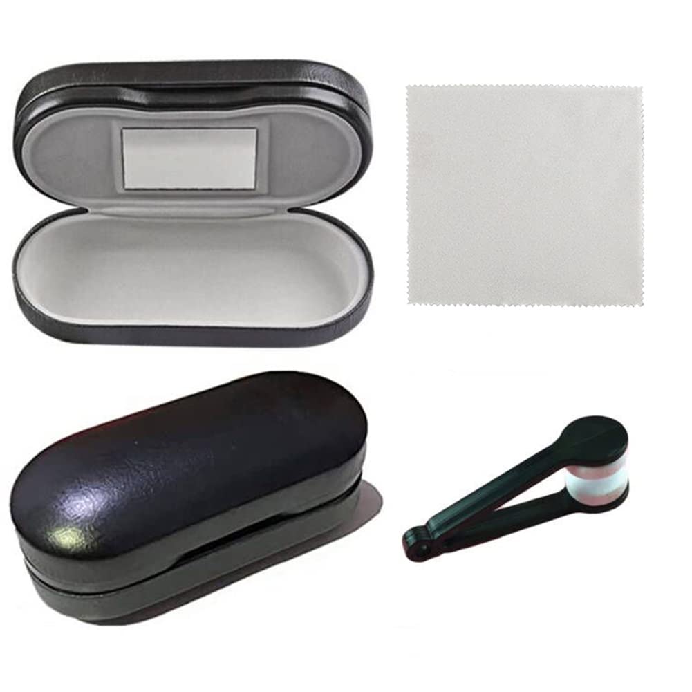 Xoneuxe 2 in 1 Eyeglasses Case,Glasses Case for Two Frames,Eyeglass Case Hard Shell,Double Side Glasses Case Built in Mirror and Flannel for Women and Men,Medium