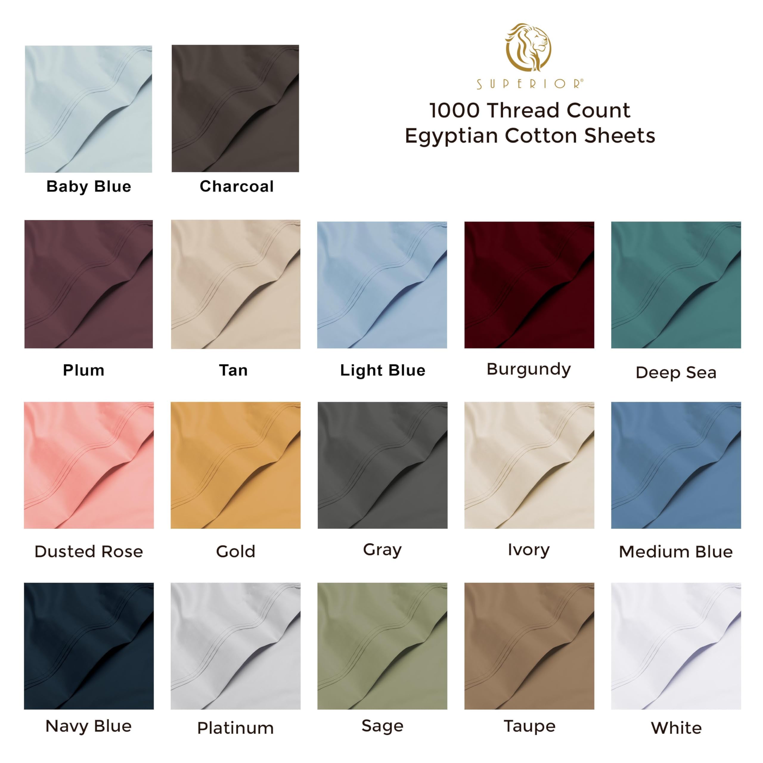 Superior Egyptian Cotton 4 Piece Sheet Set, Luxury 1000 Thread Count, Eco-Friendly, Sustainable Sheets, Ultra-Soft Basics, Solid, Deep Pocket Fitted Sheet, Flat Sheet, Pillowcases, King, Ivory