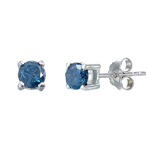 Vir Jewels 1/5 cttw Round Blue Diamond Stud Earrings .925 Sterling Silver with Push Backs