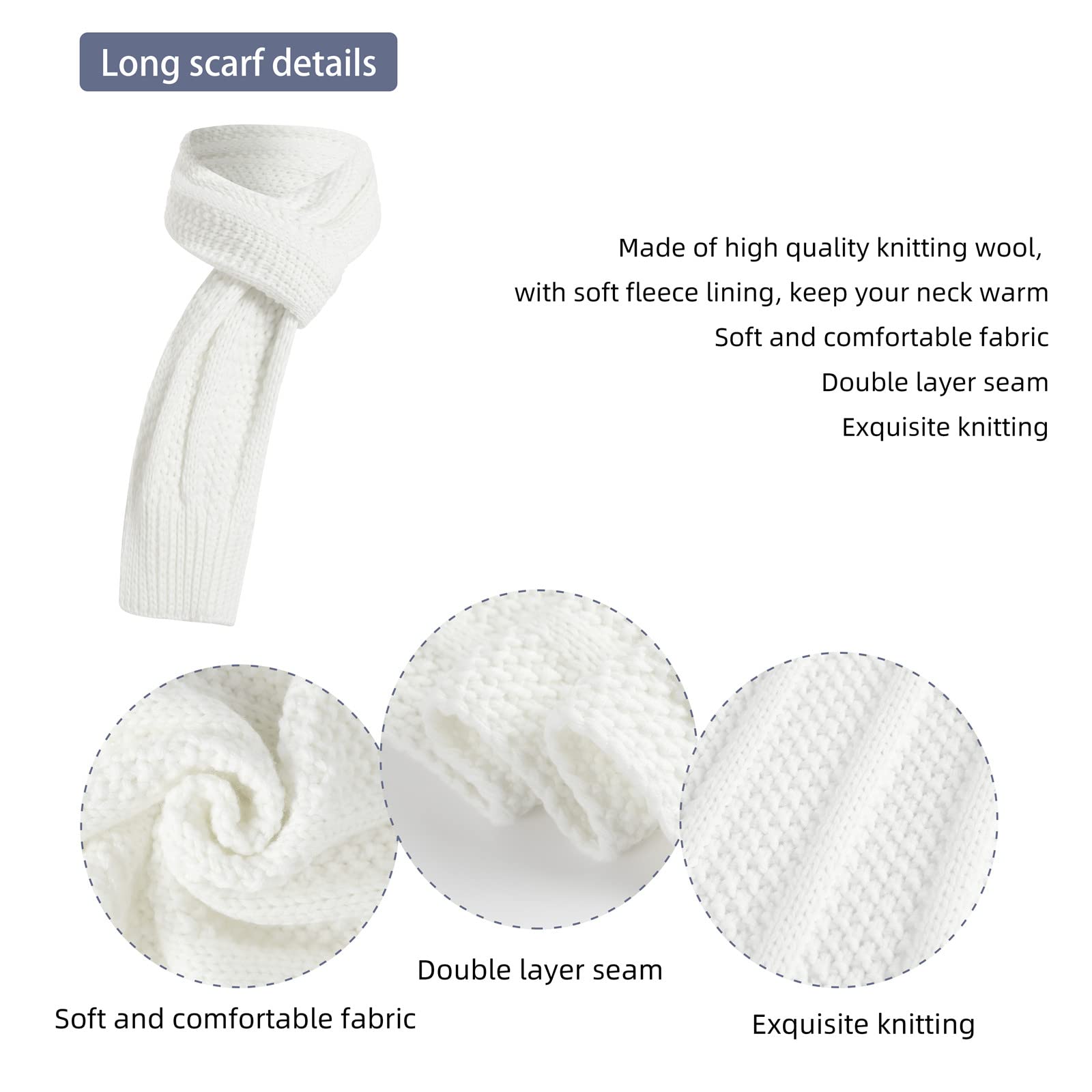 Yvechus 3 in 1 Winter Beanie Hat Scarf and Gloves Set Warm Knit Hat Thick Fleece Lined for Women (J White)
