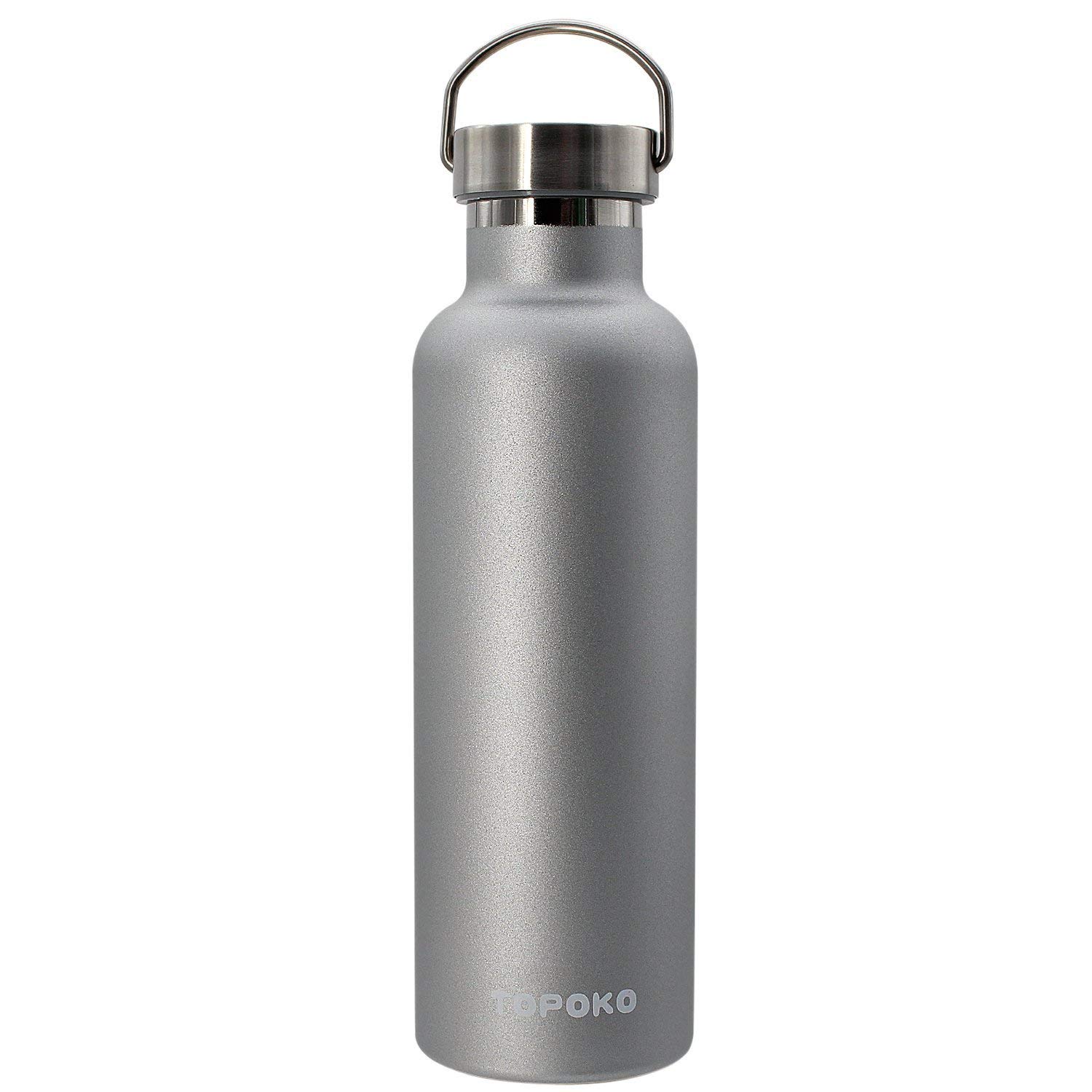 TOPOKO 25 oz Stainless Steel Vacuum Insulated Water Bottle, Keeps Drink Cold up to 24 Hours & Hot up to 12 Hours, Leak Proof and Sweat Proof. Large Capacity Sports Bottle Wide Mouth Metal Lid (Grey)