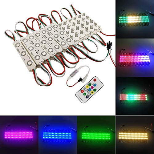 YUNBO 20Pcs WS2811 RGB LED Module Lights DC 12V SMD 5050 Addressable Dream Color RGB LED Module Waterproof IP65 LED Storefront Lights with Tape Adhesive Backside(with Controller and Remote Control)
