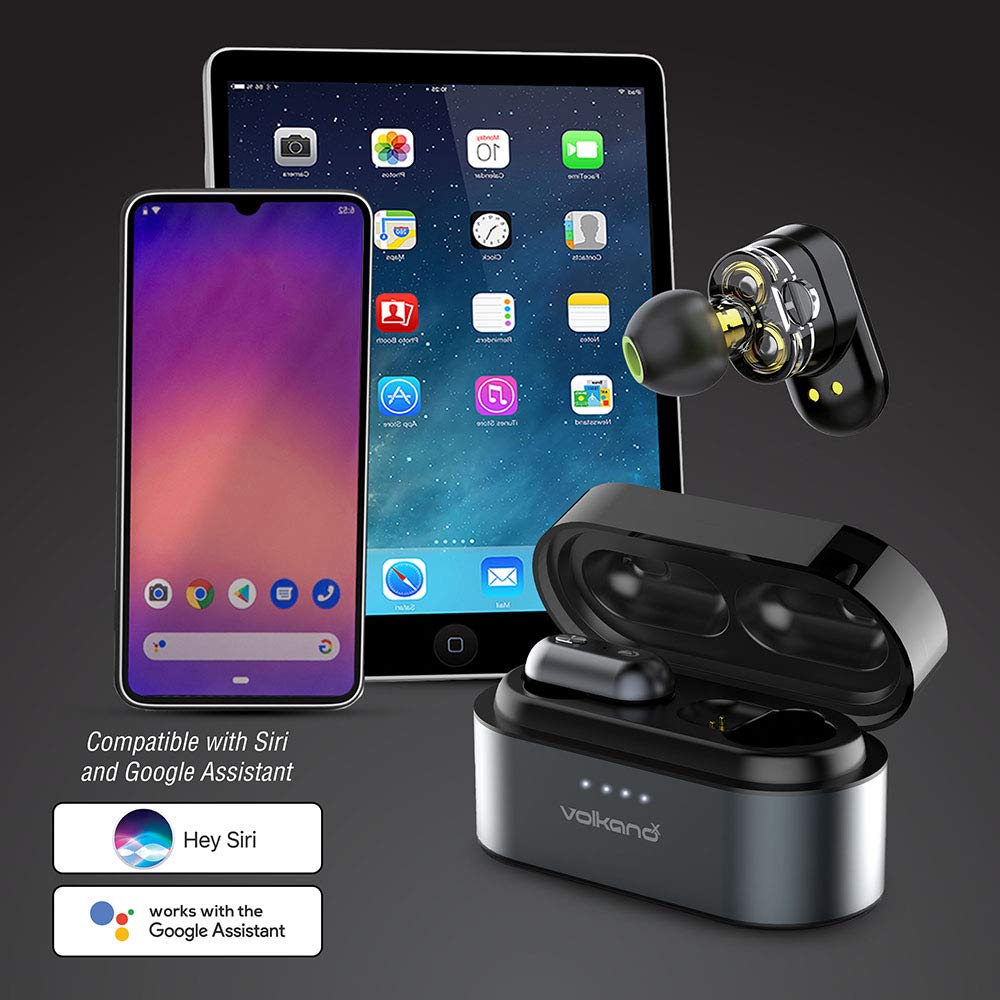 Volkano X Dual Dynamic Drivers Wireless Earbuds, IPX5 Water-Resistant - Bluetooth Earbuds for Small Ear Canals, Charging Case - HiFi Stereo Sound - Resonance Unplugged Series [Black]