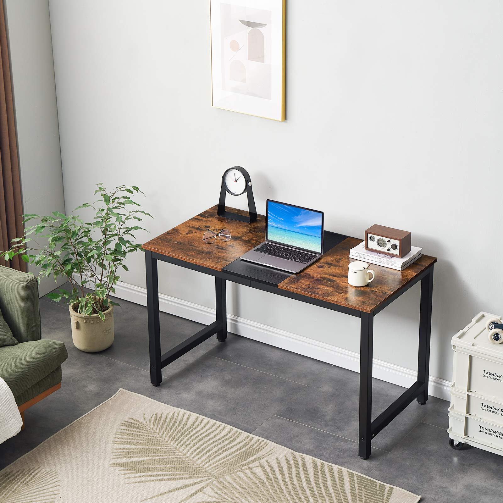 YMYNY 55 Inch Computer Desk Home Office Study Writing Desk, Industrial Simple Design PC Laptop Desk, Extra Strong Legs, Rustic Brown and Black