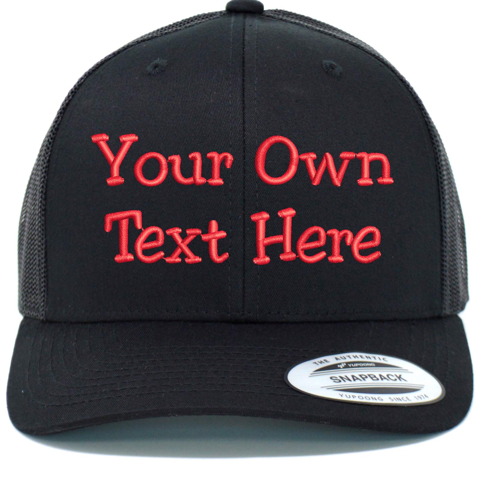 Yupoong YP Classics™ Embroidered Custom Hat Trucker Baseball Cap Snapback Adjustable Men Women Mesh Mid Profile Dad Cap Hat (Black)