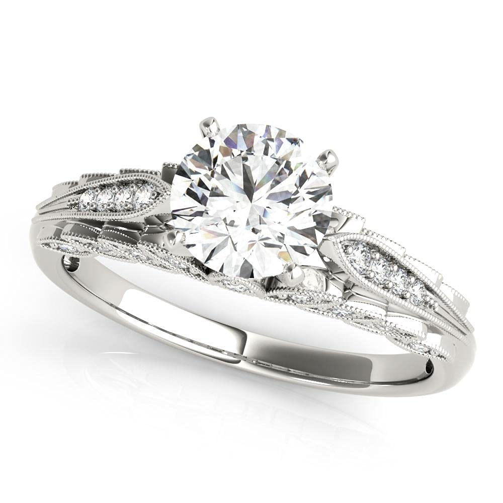 Blocaci Engagement Ring 1.5 CT Round Cut Graduated Floral Moissanite Engagement Rings for Women 14k White Gold Size 5