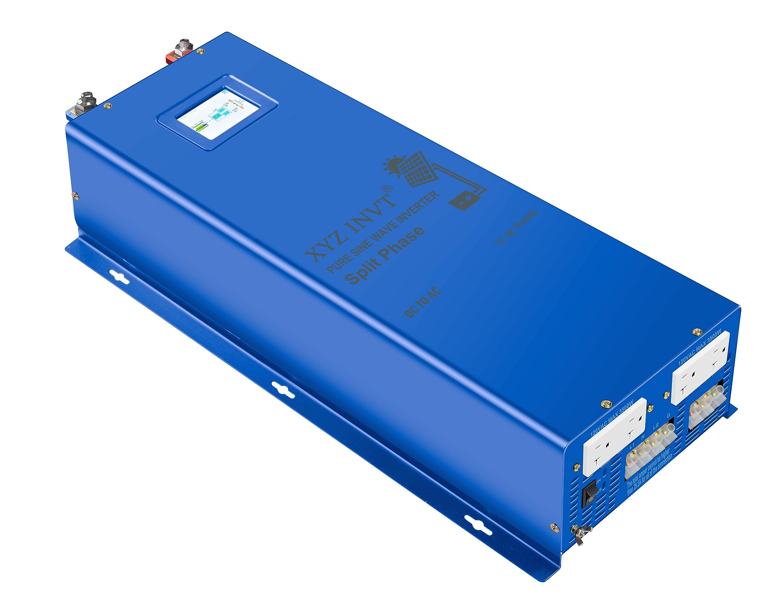 XYZ INVT 7000W 120/240V Split Phase Pure Sine Wave Off-Grid 14000W Peak Inverter 48V DC to AC Output for Solar Systems