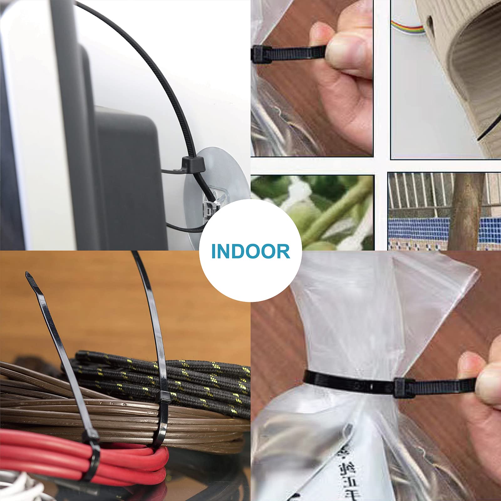 Zip Ties Assorted Sizes(4β+6β+8β+12β), 400 Pack, Black Cable Ties, UV Resistant Wire Ties by ANOSON