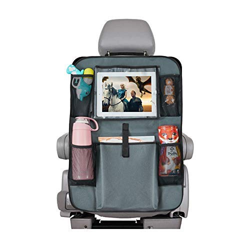 Vondertech Backseat Car Organizer, Car seat Protector Kids Kick Mats Storage Bag fit for 10" IPad +5 Pockets for Baby Auto Travel (Gray 1 Pack)