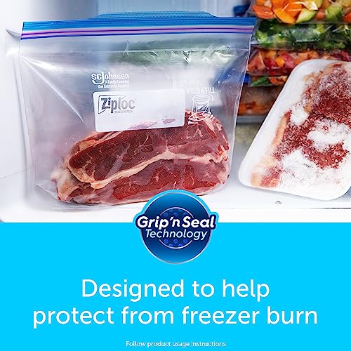 Ziploc Gallon Food Storage Freezer Bags, Stay Open Design with Stand-Up Bottom, Easy to Fill, 60 Count