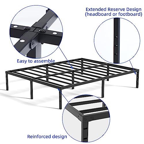 zizin Queen Bed Frame 18 Inch Platform Bedframe Heavy Duty No Box Spring Needed Mattress Foundation with Steel Slats Easy Assembly & Noise Free, Black