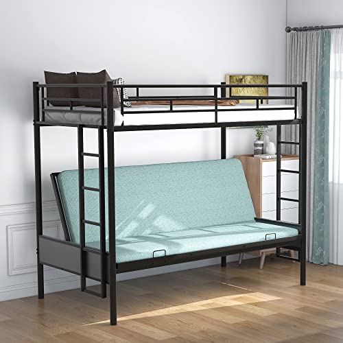 WOXYX Twin over Full Metal Bunk Bed, Multi-Function Beds Frame for Bedroom,Black