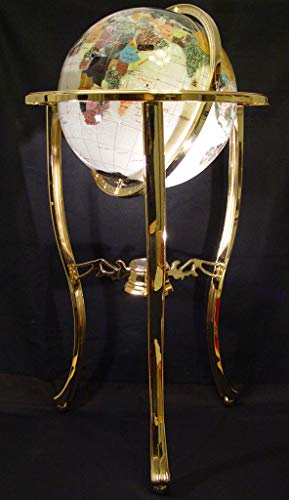 Unique Art 36-Inch by 13-Inch Floor Standing Pearl Ocean Gemstone World Globe with Gold Tripod
