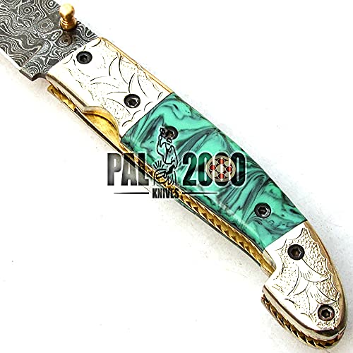 PAL 2000 KNIVES POC-9777 Folding Knife Handmade Damascus Steel Pocket Knife Resin Handle